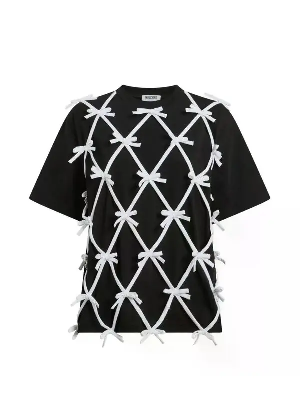 Moschino Bow-embellished Latticework T-shirt - Black