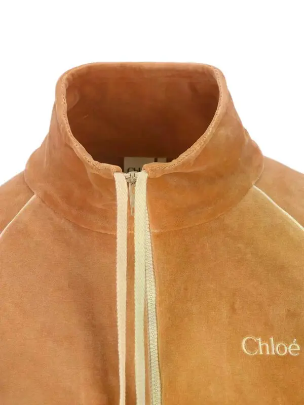 Chloé Logo Embroidered Velvet Zip-up Sweater - Orange