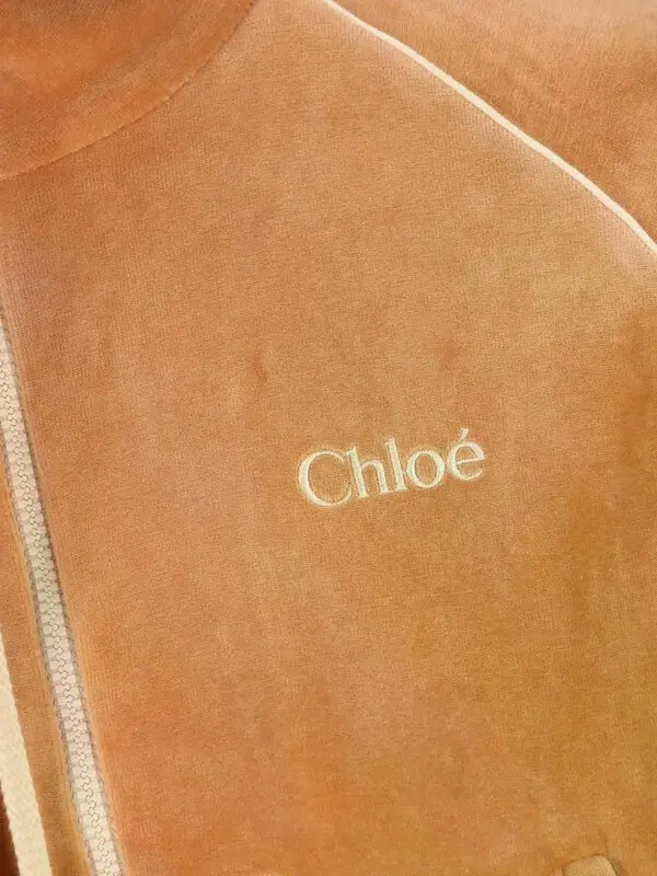 Chloé Logo Embroidered Velvet Zip-up Sweater