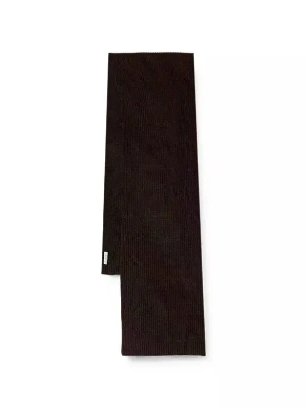 LANVIN Ribbed-knit Logo-embroidered Scarf - Brown