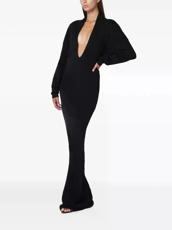 ENTIRE STUDIOS Plunge Neckline Long Sleeve Maxi Dress