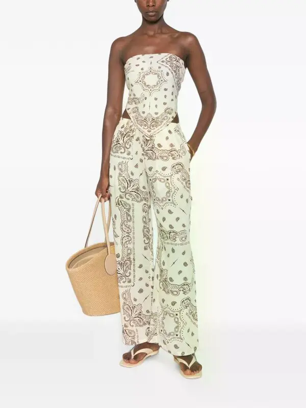 VENUJA Cream Paisley Print Wide-leg Trousers