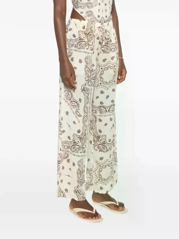 VENUJA Cream Paisley Print Wide-leg Trousers