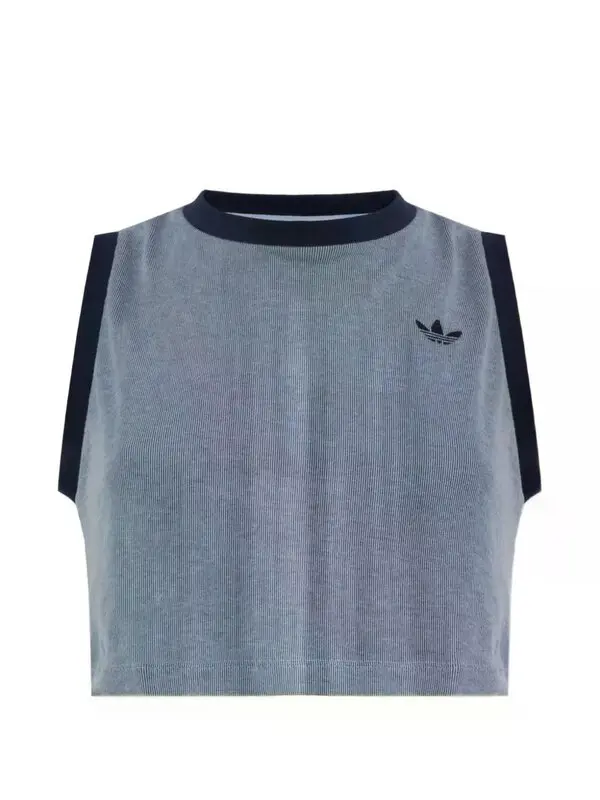 Adidas Trefoil Embroidered Ribbed Knit Cropped Top
