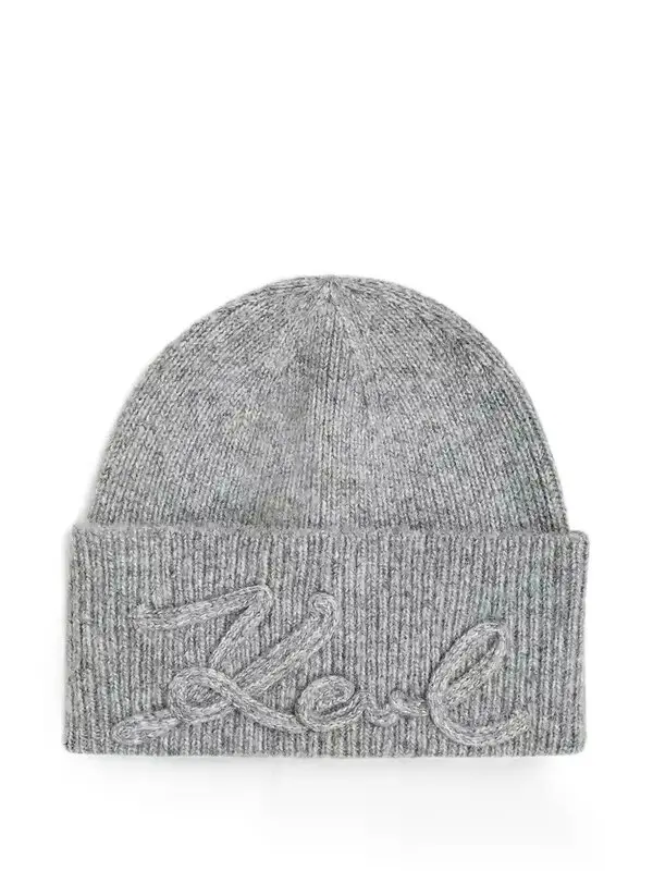 Karl Lagerfeld K/signature Logo-embroidered Ribbed-knit Beanie - Grey