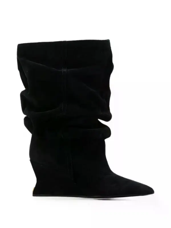 Balmain Slouchy Wedge Boots - Black