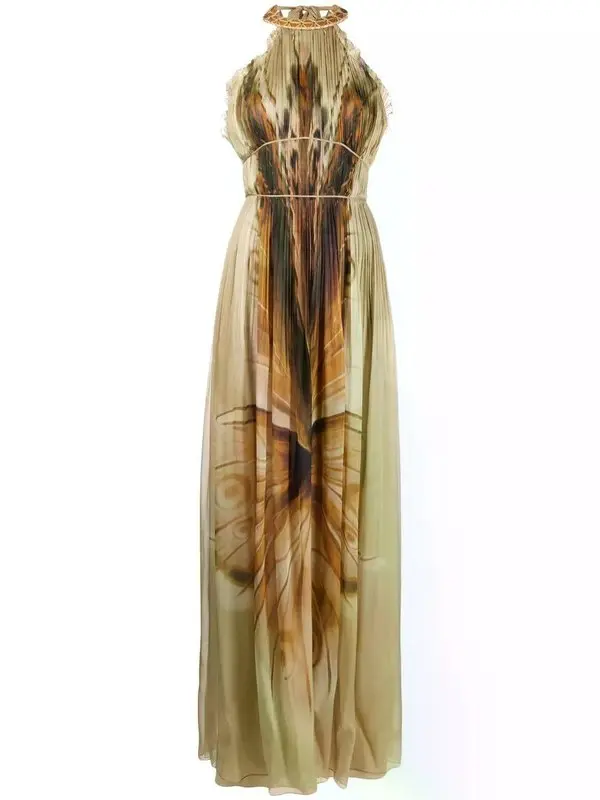 Alberta Ferretti Chiffon Butterfly Print Maxi Dress
