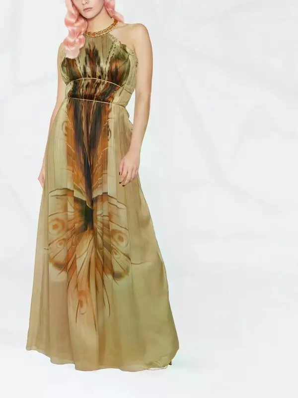 Alberta Ferretti Chiffon Butterfly Print Maxi Dress