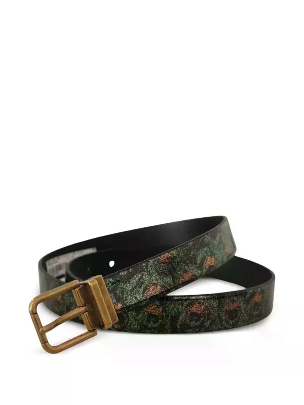 Dolce & Gabbana Peacock Print Leather Belt
