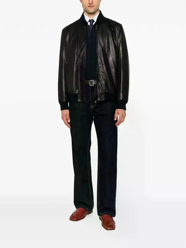 Brioni Zip-up Grained Leather Jacket