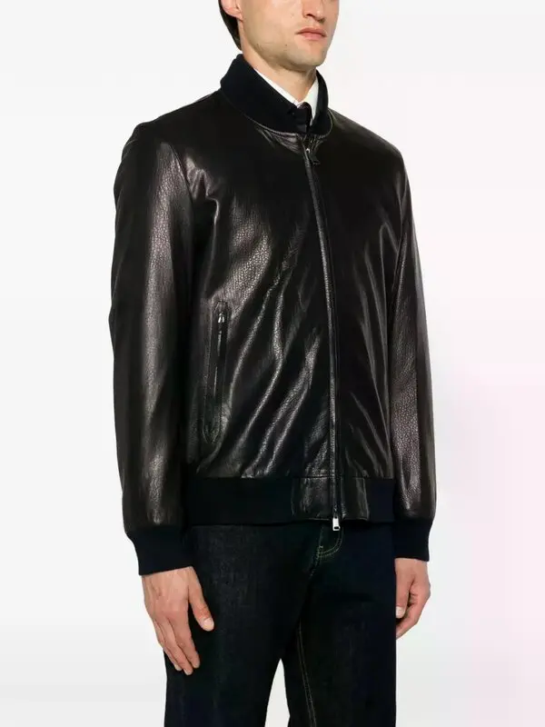 Brioni Zip-up Grained Leather Jacket