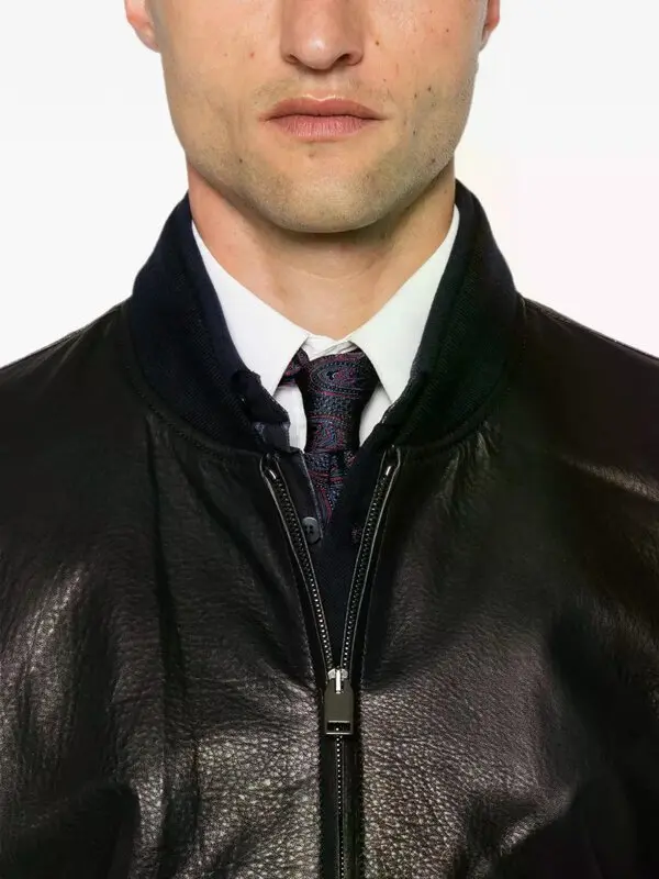 Brioni Zip-up Grained Leather Jacket