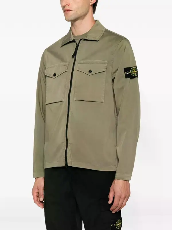 Stone Island Logo-patch Zip-up Cotton Shirt