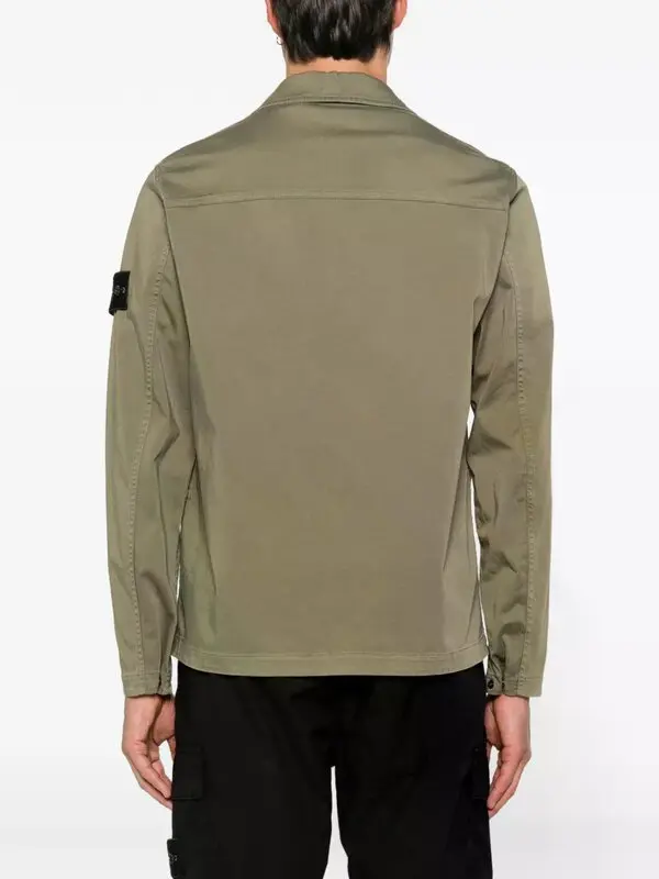 Stone Island Logo-patch Zip-up Cotton Shirt