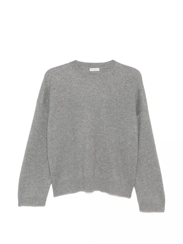 Brunello Cucinelli Ribbed Knit Metallic-thread Crew Neck Sweater