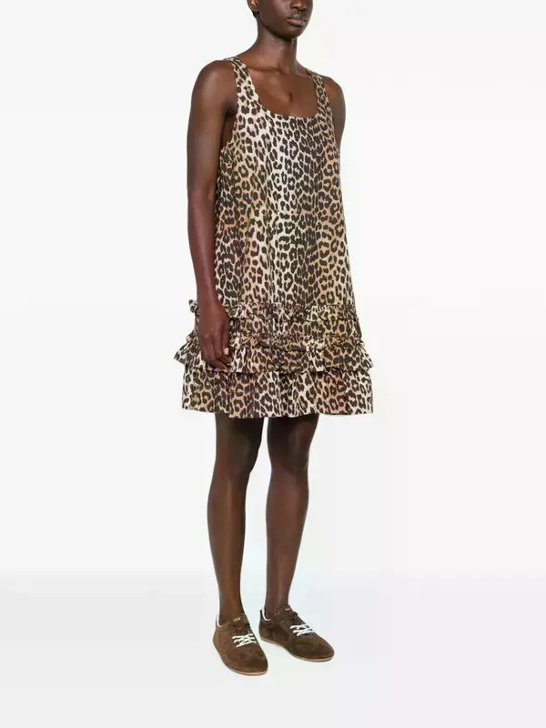 GANNI Leopard-print Ruffled Dress