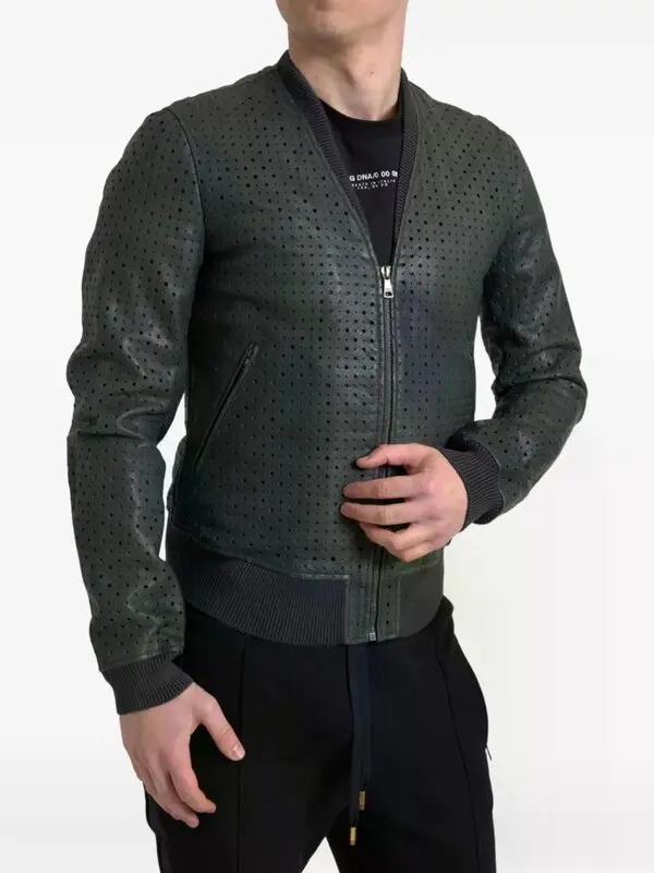 Dolce & Gabbana Perforated Leather Bomber Jacket
