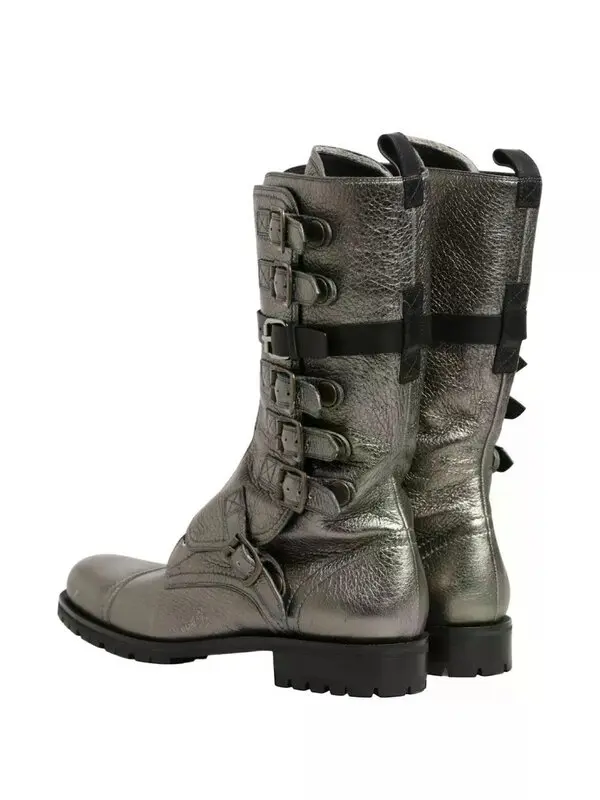 Dolce & Gabbana Metallic Leather Buckle-fastening Combat Boots