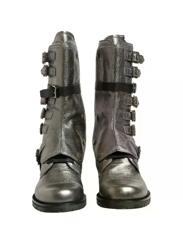 Dolce & Gabbana Metallic Leather Buckle-fastening Combat Boots