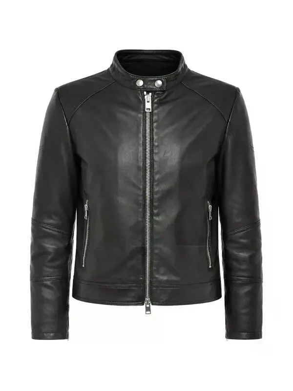 DIESEL® Leather Zip-up Jacket With Band Collar
