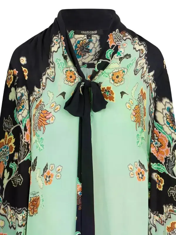 Roberto Cavalli Floral Print Pussy-bow Mini Dress - Green