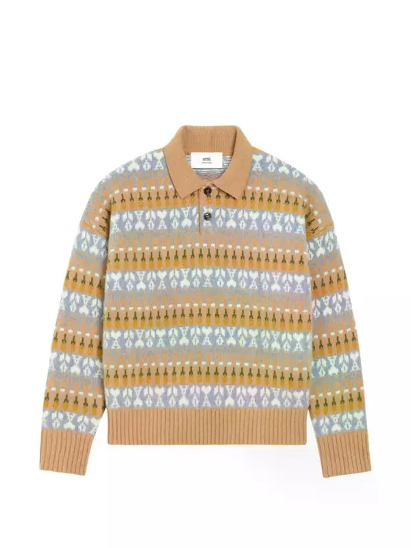 AMI Paris Jacquard-knit Polo Sweater