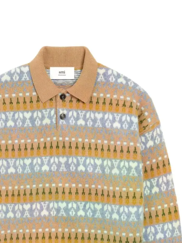 AMI Paris Jacquard-knit Polo Sweater
