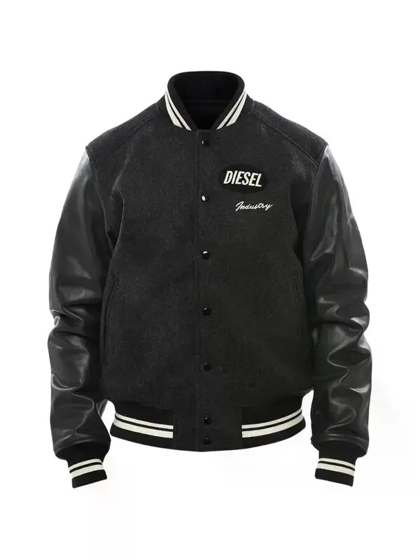 DIESEL® Bomber Jacket With Leather Sleeves And Embroidered Logo