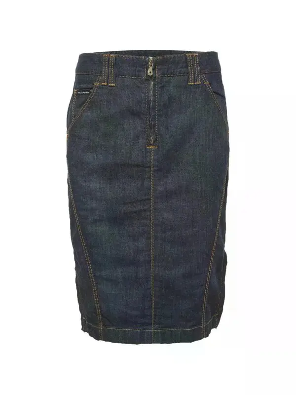 Dolce & Gabbana Logo Patch Denim Pencil Skirt
