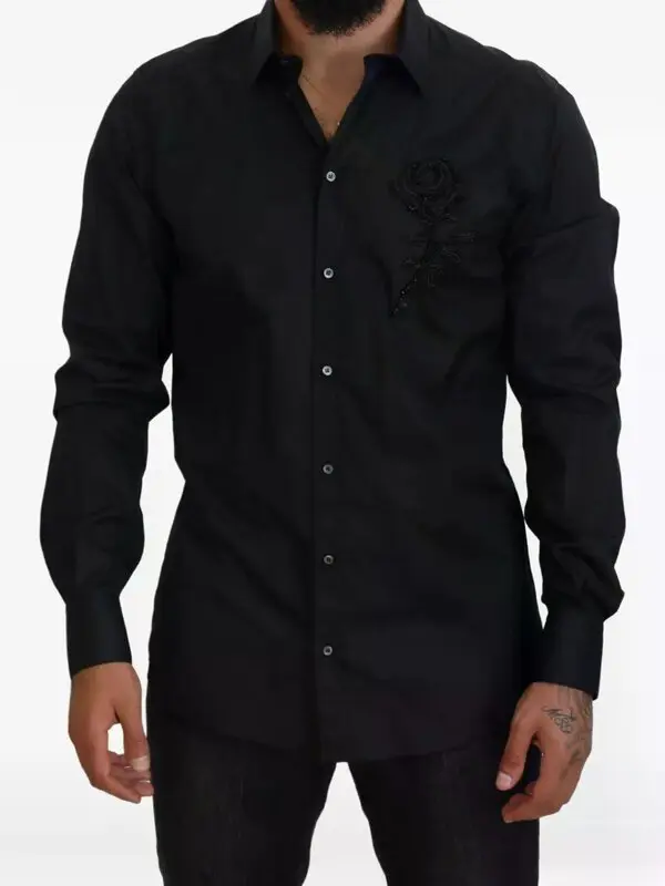 Dolce & Gabbana Rose-embroidered Slim-fit Shirt