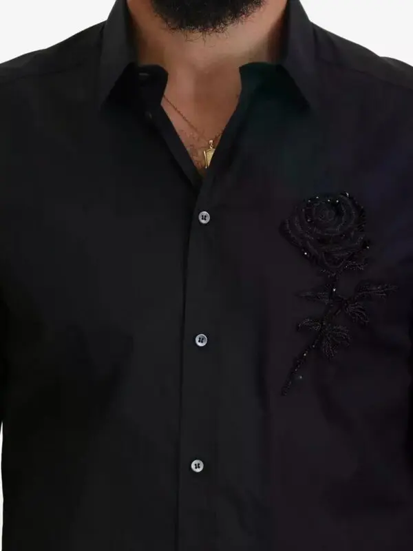 Dolce & Gabbana Rose-embroidered Slim-fit Shirt