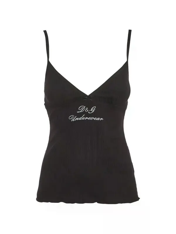 Dolce & Gabbana Rib Knit Camisole With Logo Print And Bow Detail