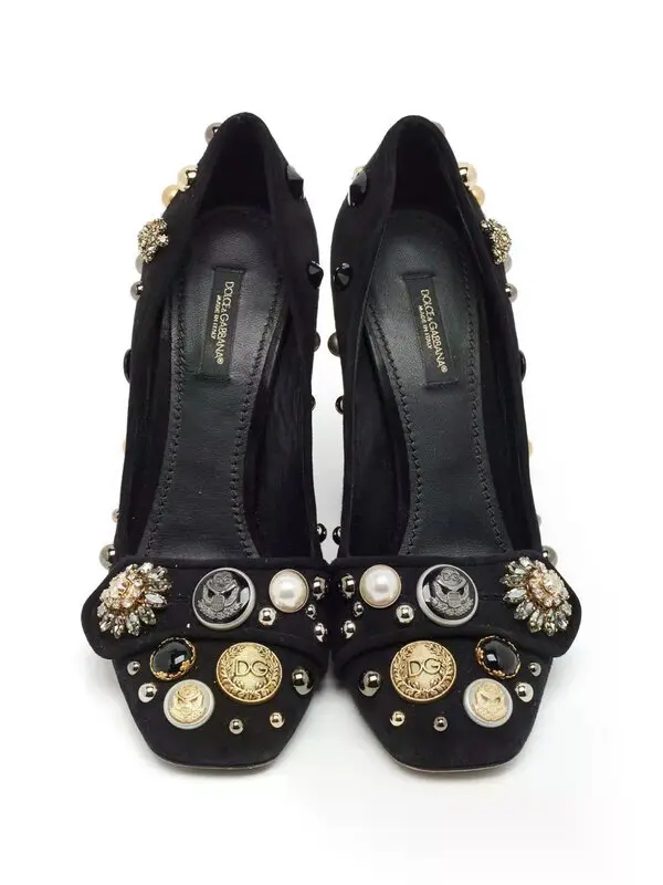 Dolce & Gabbana Suede Embellished Block Heel Pumps