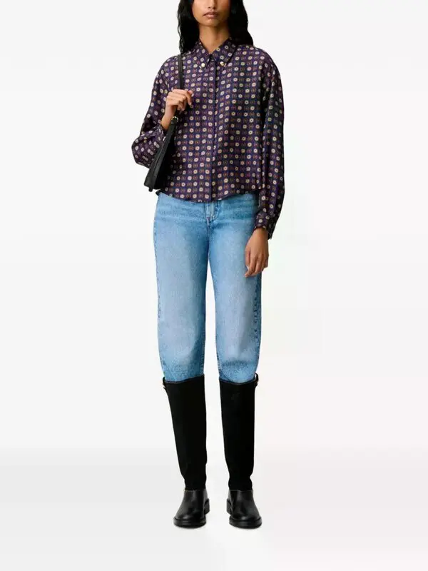 Claudie Pierlot Printed Silk Shirt With Jewelled Buttons