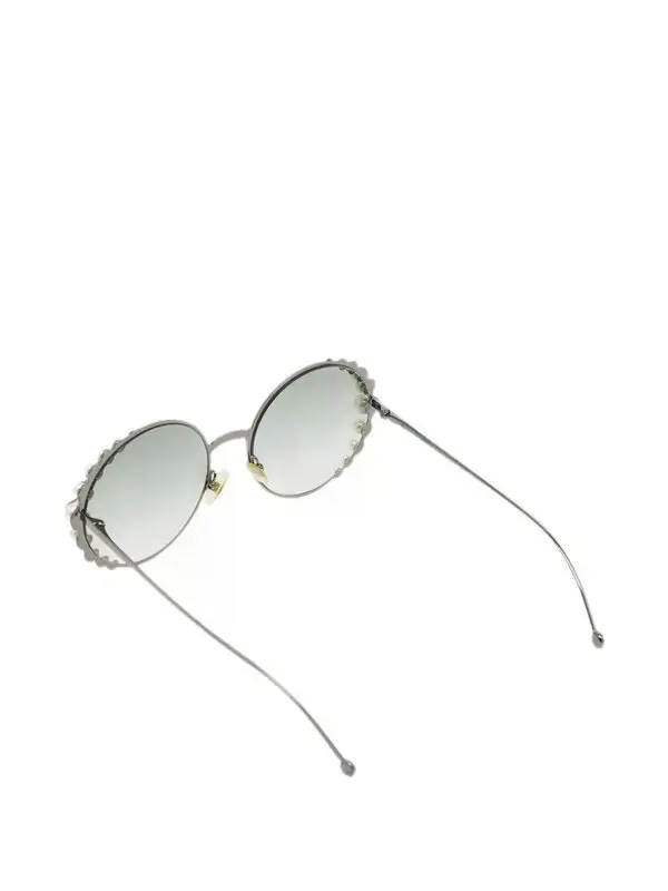 Fendi Pearl-embellished Round Frame Sunglasses - Grey