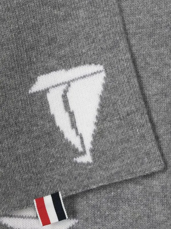 Thom Browne Sail-motif Merino Wool Scarf - Grey