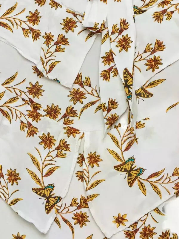 Sandro Floral And Butterfly Print Ruffled Blouse