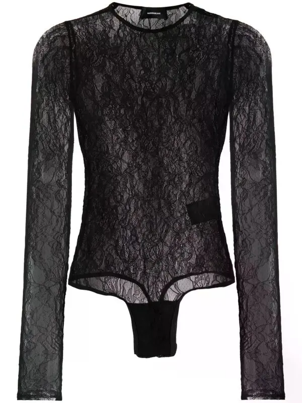 Wardrobe.NYC Sheer Lace Bodysuit - Black