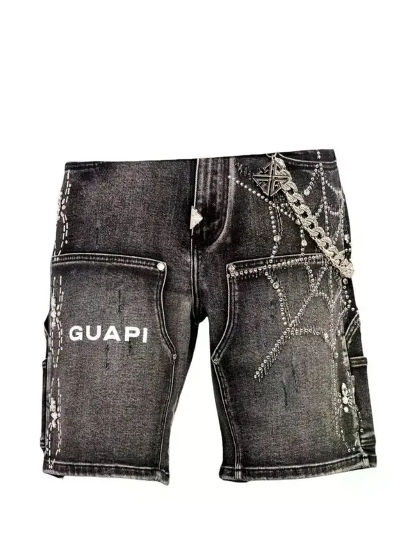 GUAPI Spiderweb Embellished Denim Shorts