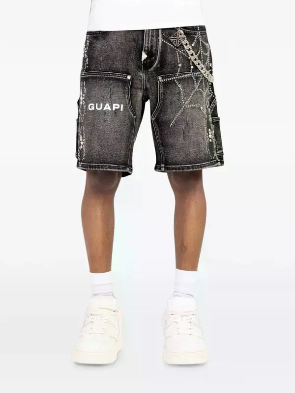 GUAPI Spiderweb Embellished Denim Shorts