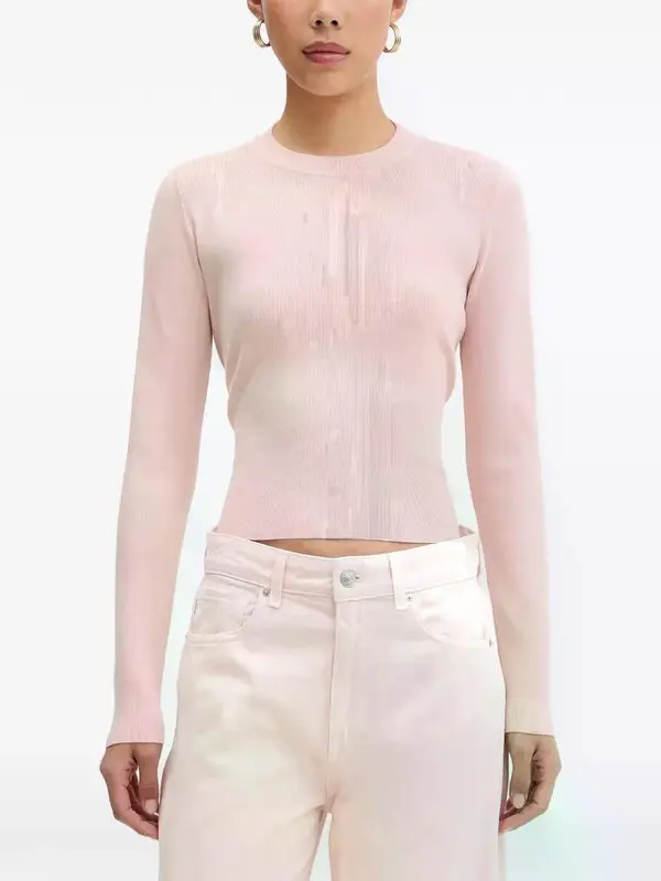 VICOLO Tie-back Ribbed Long-sleeve Top