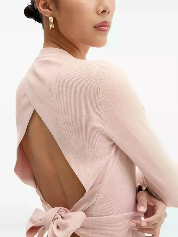 VICOLO Tie-back Ribbed Long-sleeve Top