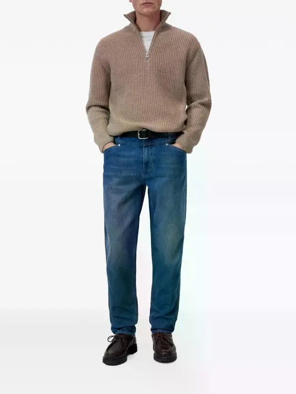 Closed Ribbed Knit Half-zip Sweater