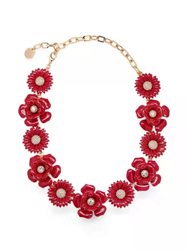 Carolina Herrera Flower Motif Crystal Embellished Necklace - Red