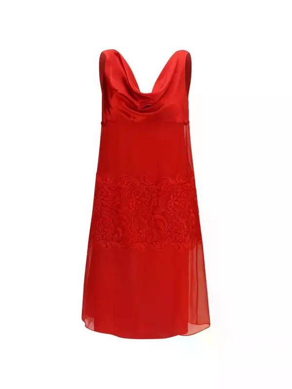 FERRAGAMO Silk Lace Embroidered Draped Mini Party Dress