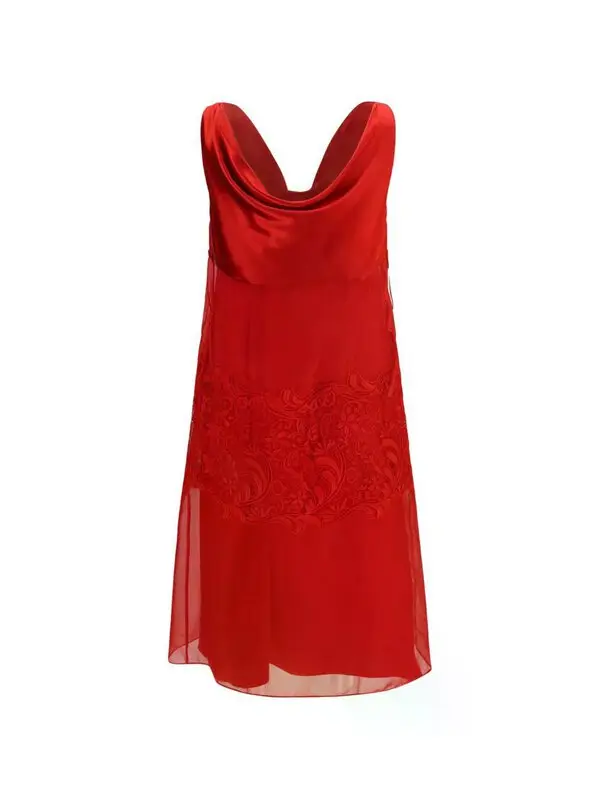 FERRAGAMO Silk Lace Embroidered Draped Mini Party Dress