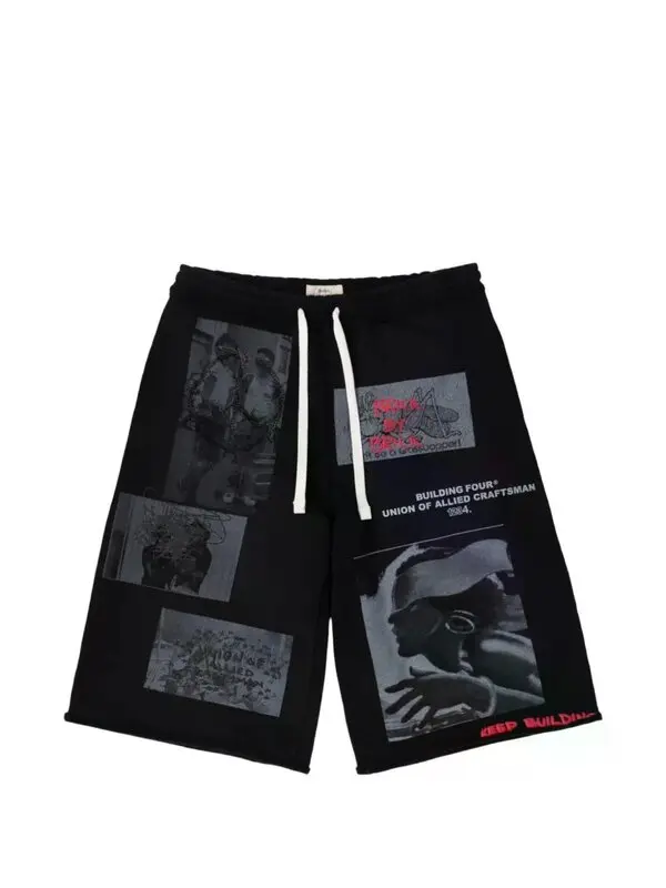 BLDG4 Graphic Print Cotton Shorts