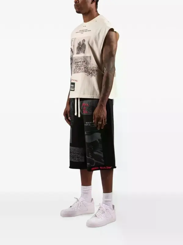 BLDG4 Graphic Print Cotton Shorts