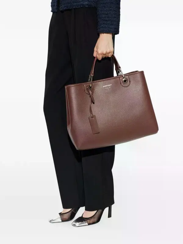 Emporio Armani Grained Effect Logo Print Tote Bag - Brown