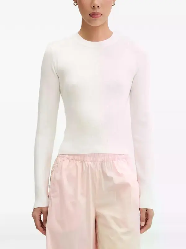 VICOLO Ribbed Knit Tie-back Long-sleeve Top